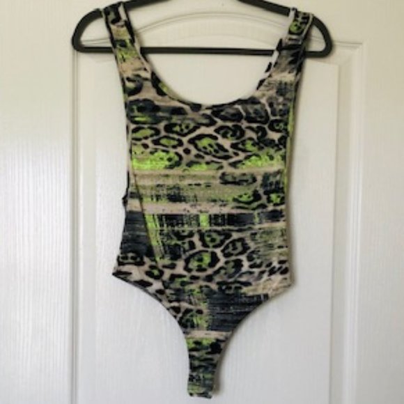 Tops | Green Animal Print Bodysuit | Poshmark